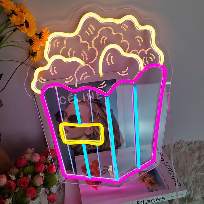 Popcorn Neon Sign | Pink & Yellow LED | Fun Decor – Hyperlite