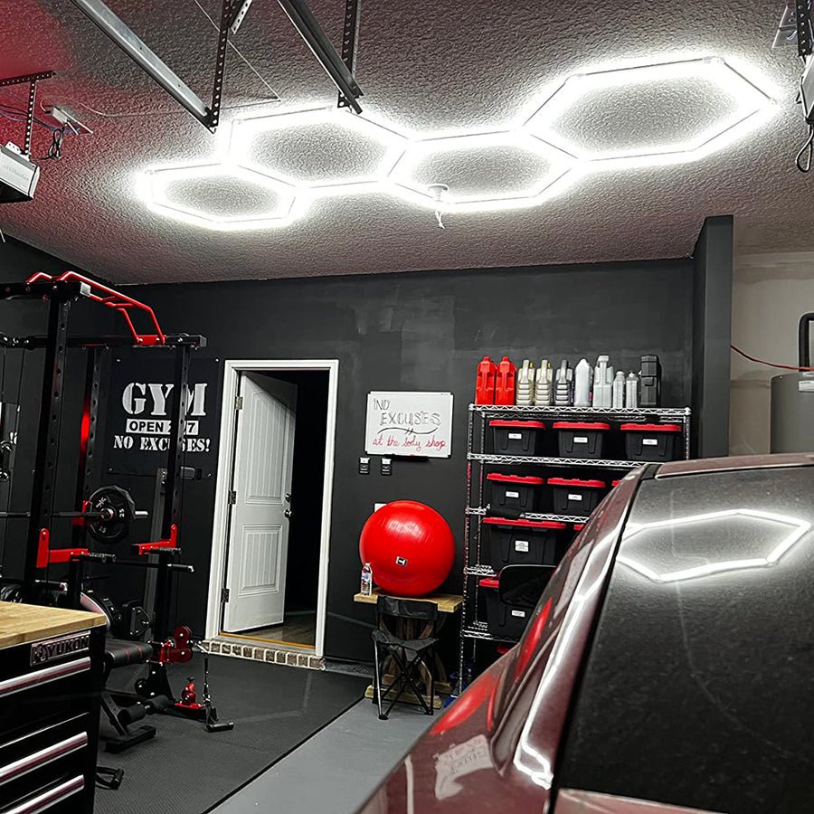 Hyperlite Hexagon Garage Lights 2-3 Grids | Bright Garage Lighting