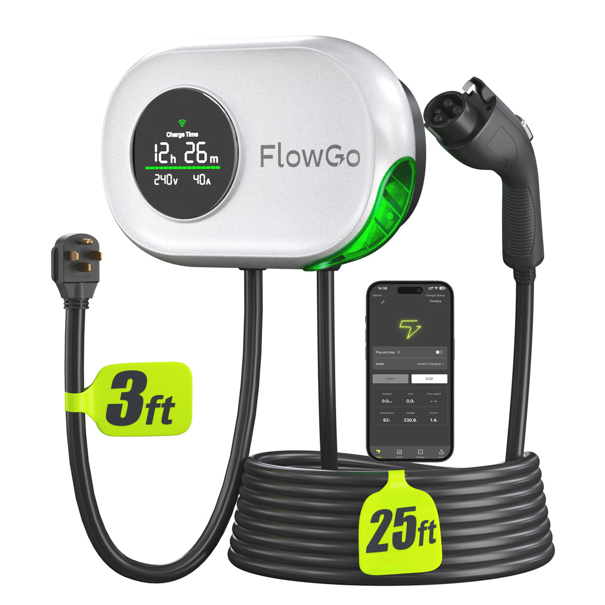 Flowgo Level 2 EV Charger - 240V Smart WiFi Charger with App Control ...