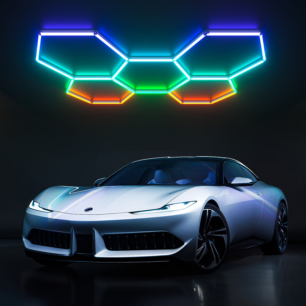 Hyperlite Hexagon Garage Lights | RGB Gradient | 5 Hex Kit