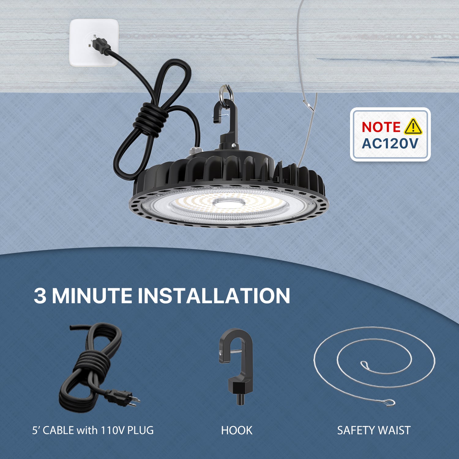 HYPERLITE UFO LED High Bay Light - EC Series, 2 Pack, AC 120V, Up to 3 ...