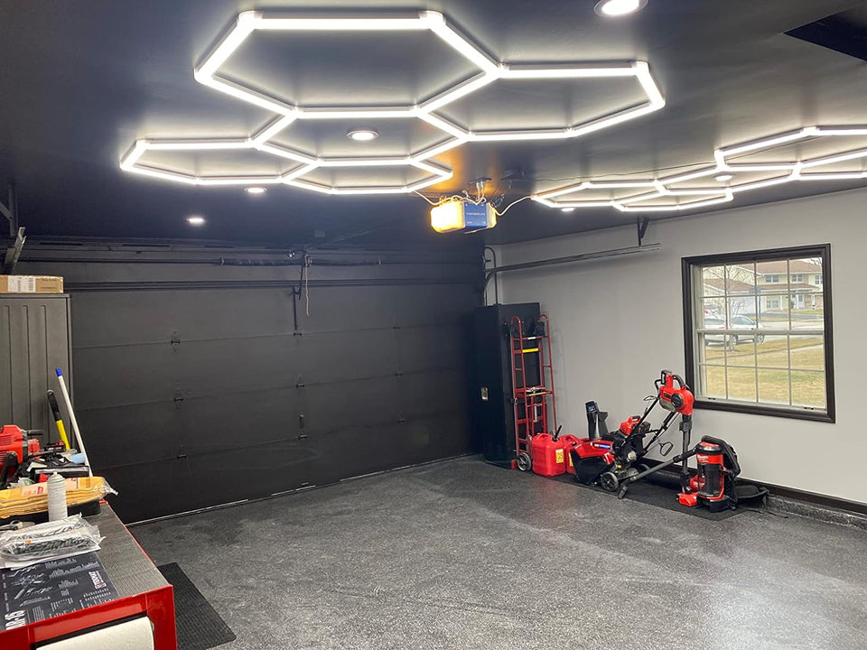 Hyperlite Hexagon Garage Lights 2-3 Grids | Bright Garage Lighting